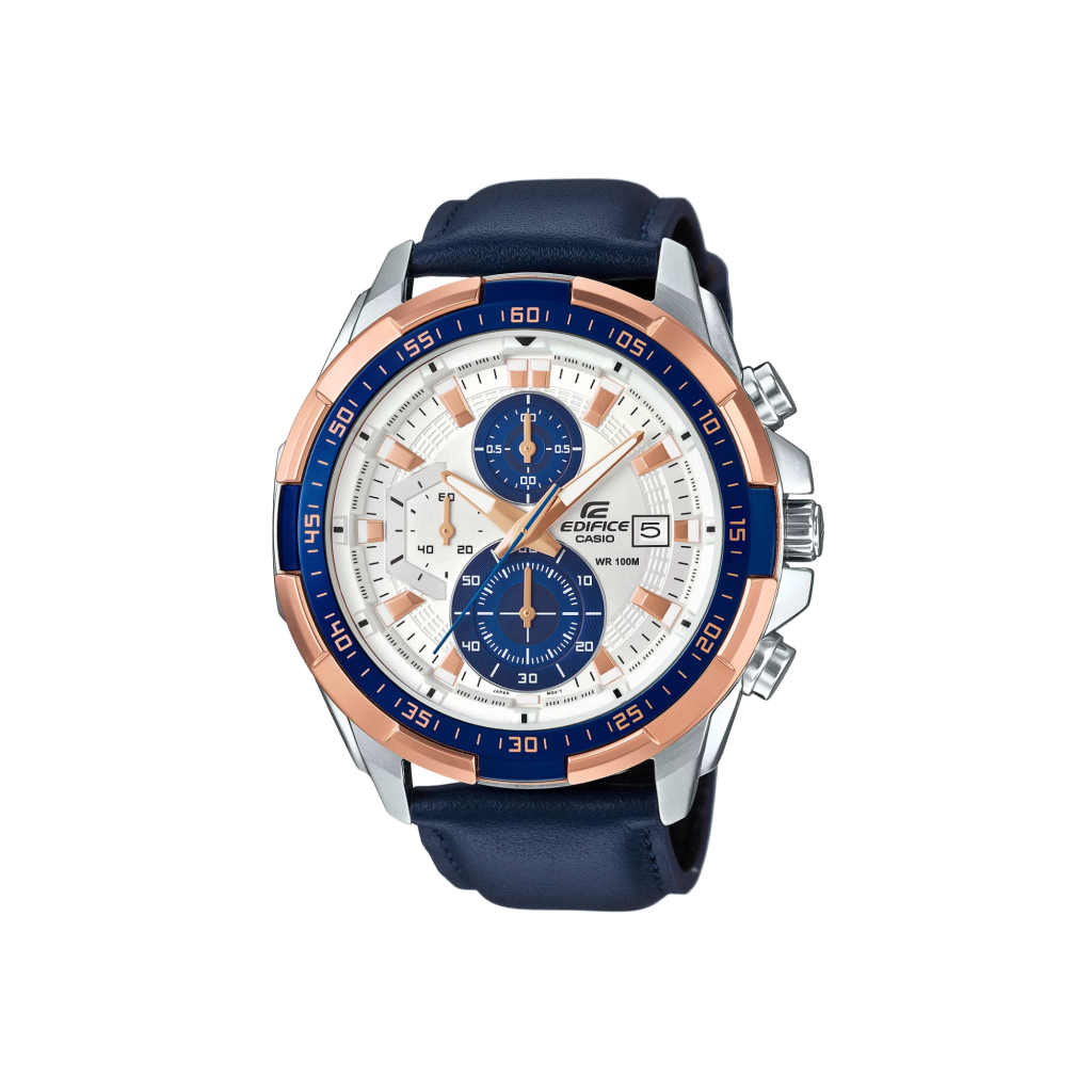 Reloj Casio Edifice EFR-539L-7C Cronógrafo Cuero Azul Elegante - Casio Perú